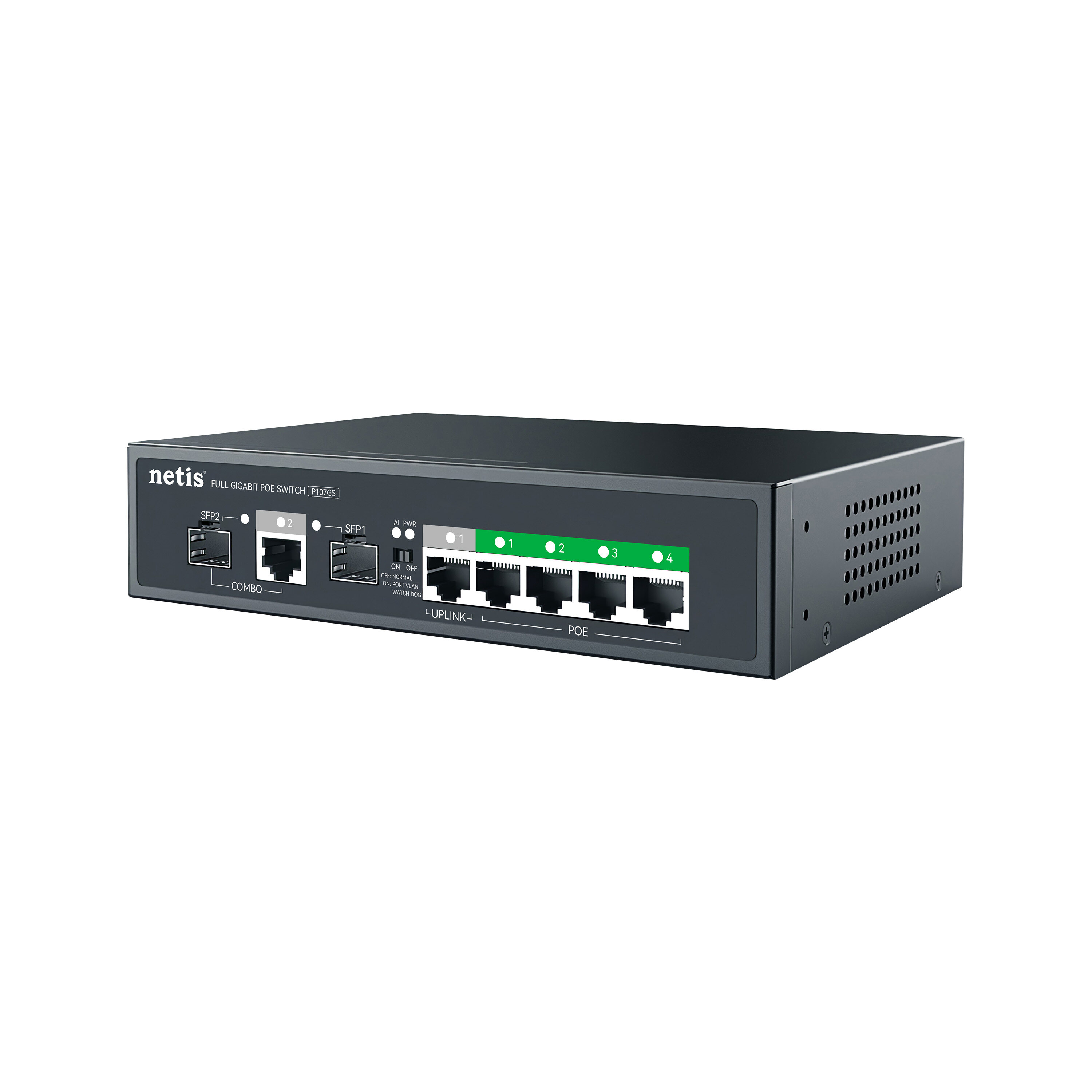 P107GS | 4GE POE+1GE Uplink+1SFP+(1GE+1SFP)COMBO POE Switch