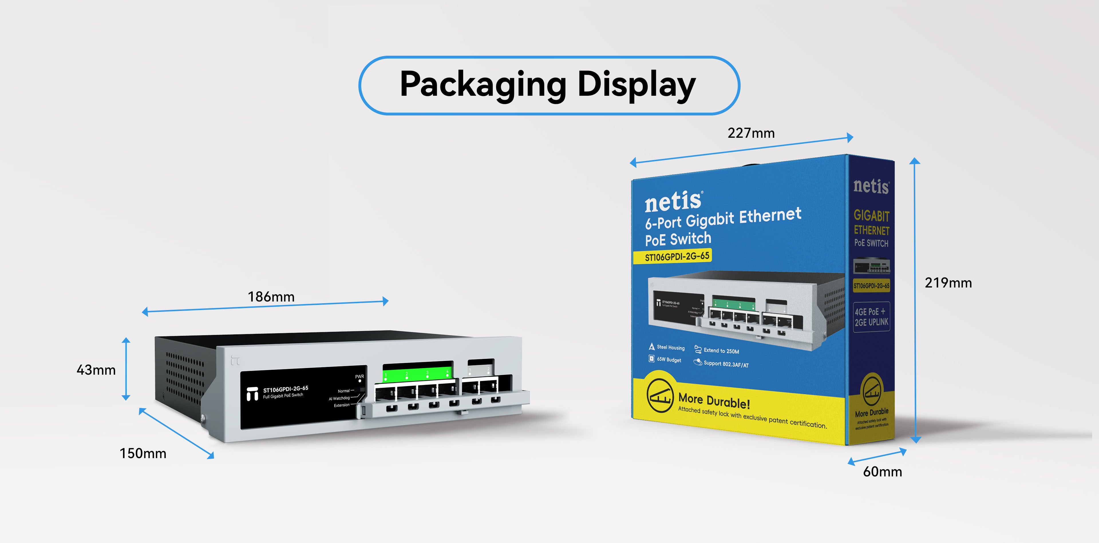ST106GPDI-2G-65 | Gigabit PoE Switch with Attached Safety Lock