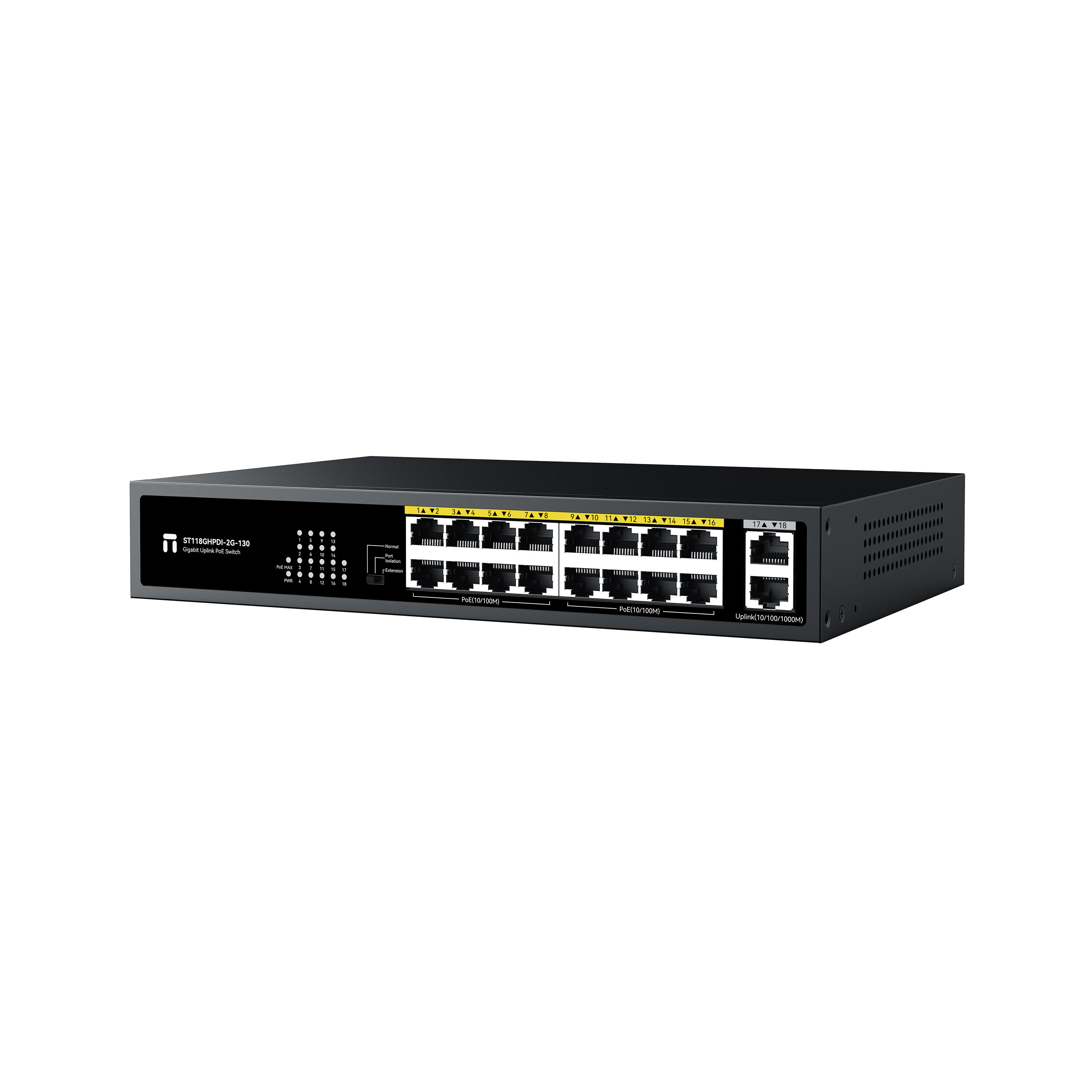 ST118GHPDI-2G-130 | 16FE PoE+2GE Uplink PoE Switch